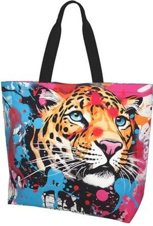 Generic T&ecirc;te De L&eacute;opard Sac Fourre-Tout R&eacute;utilisable Tote Bag D&eacute;contract&eacute; Sac A Main Femme Pour Travail Shopping Quotidienne