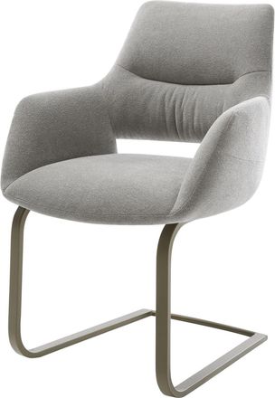 DELIFE Schwingstuhl Yago-Flex mit Armlehnen Freischwinger flach Effektfinish Titan Strukturstoff Soft Grau Taschenfederkern