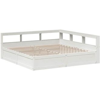 vidaXL Massivholzbett mit Regal ohne Matratze Wei&szlig; 200x200 cm Kiefer Vidaxl