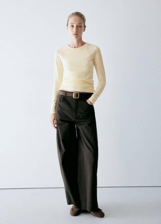 Mango T-shirt col bateau uni vanille - Femme - XXS - MANGO