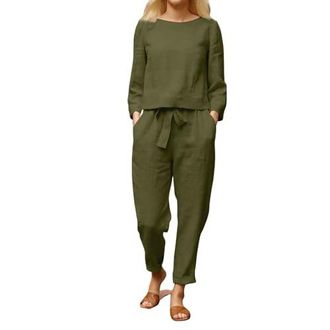 Generic Co Ord Ensembles pour femmes V&ecirc;tements de couleur unie Haut pliss&eacute; &agrave; manches longues et pantalon ample &agrave; jambe large Costume d&eacute;contract&eacute; Ensemble de s