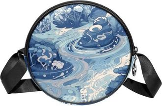 Generic Sac &agrave; bandouli&egrave;re Circle pour femme, bleu et blanc, petit sac &agrave; bandouli&egrave;re avec fermeture &eacute;clair, bretelles r&eacute;glables, sac &agrave; main rond d&eacute;contract&eacute; po