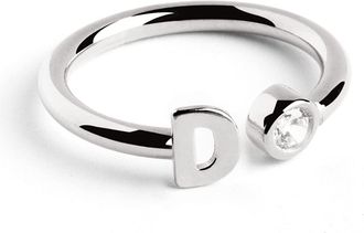 Singularu Personalisierter Letter Spark Ring. Sterlingsilber mit Rhodium-Beschichtung und Zirkonia. Schmuck für Damen. Buchstabe D
