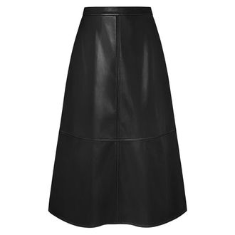 Kate Kasin Damen Lederrock High Waist Faux Leder Rock PU Midi R&ouml;cke A-Linie Winterrock Verdicktem Warm Elegant Schwarz XL