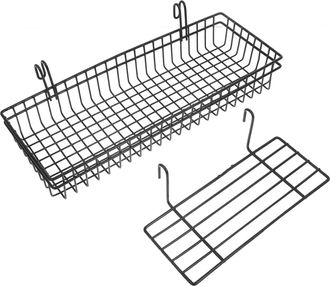 DOITOOL 2 Stück Teiliges Wandhängendes Drahtkorb Schwarzes Metall gitterwandregal mit Haken Platzsparende Aufbewahrungslösung für Küche Wohnzimmer Büro Hohe R