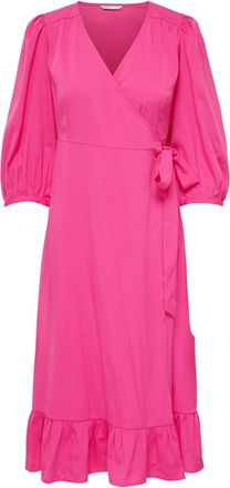 Only Damen Onlolivia 3/4 Wrap Dress WVN Noos Midi Kleid, Fuchsia Purple, L EU