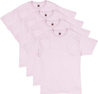 Hanes Herren Short Sleeve Pack, Essentials Crewneck Cotton T-Shirt, 4 Or 6 Pack Hemd, Blassrosa, 4 Stück, Mittel (4er