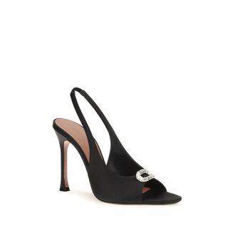 Amina Muaddi Mini Camelia Heel Sandal - Black
