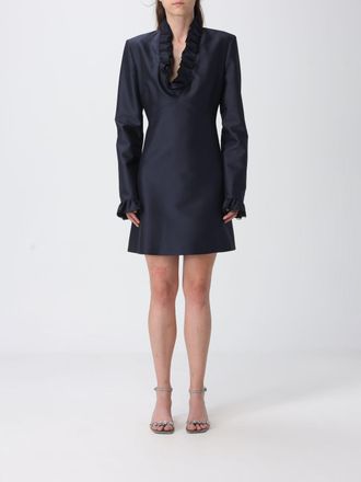 Alberta Ferretti Mini-robe en satin &agrave; manches longues avec col &agrave; volants et col V
