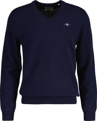 GANT V-Ausschnitt-Pullover GANT EXTRAFINE LAMBSWOOL V-NECK, Herren, Gr. 4XL, blau (marine), Feinstrick, Obermaterial: 90% Wolle, 10% Polyamid, normal h&uuml;ftl
