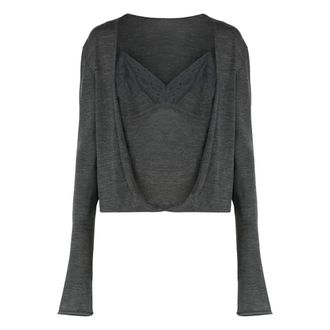 Alberta Ferretti Wollpullover mit Spitzenbes&auml;tzen - - Knitwear - Damen - Grau - M
