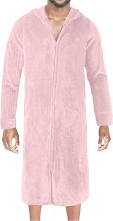 Generic Peignoir dhiver en velours corail pour homme 2026 - Pyjama confortable à fermeture éclair à capuche rembourré épais plus long, rose, XL
