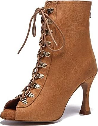Minitoo Femmes Latine Salsa Danse Chaussures Fete Prom Sandales Bottes L526 Tan 9cm Talon EU 40