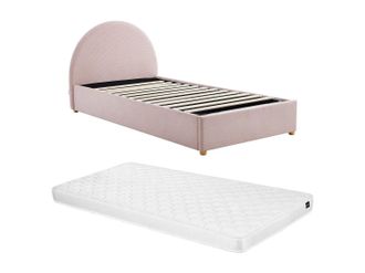 Vente-Unique Lit Coffre 90 x 190 cm - Velours cÙtelÈ - Rose + Matelas - LIRIMO
