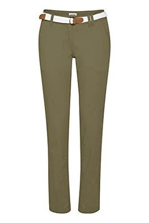 Oxmo OXChakira Femme Chino Pantalon avec ceinture Stretch Poches italiennes M&eacute;lange de coton Regular Fit, Taille:36, Couleur:DUSTY OLIV (793784)