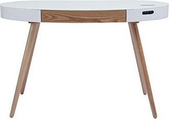 Miliboo Bureau connect&eacute; multim&eacute;dia Verre Blanc et Bois Clair L120 cm Handy