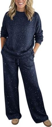 TOMWELL Surv&ecirc;tement Femme Paillettes Ensemble 2 Pi&egrave;ce Sport Jogging Manches Longues D&eacute;contract&eacute; Suit A Bleu Marine XL