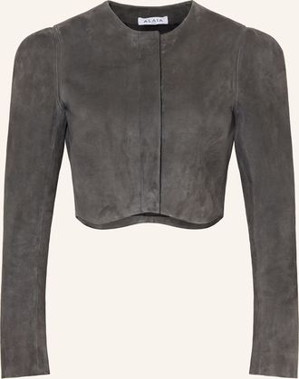 Alaia Ala&iuml;a Cropped-Lederjacke grau