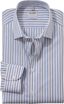 Olymp Herren Oberhemd Langarm Level Five,Streifen,366 Level 5 Body fit (15.05.2015 - F16),21 New York Kent-2,Rauchblau 13,39
