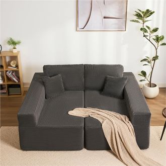 Generic Rahmenloses Bodensofa, Modulares L f&ouml;rmiges Ecksofa, mit Schlaffunktion, Cordstoff, Hautfreundlich und komfortabel, montagefrei, Zum Lesen(Grau,Symmet