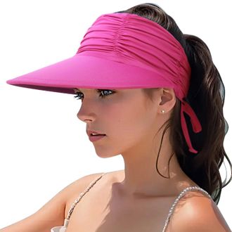 Dreshow Damen Visor Sonnenhut Breite Krempe Hut Einstellbar Faltbarer Pferdeschwanz Strandhut Sommer UV Schutz Au&szlig;en Hut UPF 50+