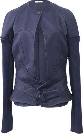 Victoria Beckham veste ceinturée à manches en maille - Bleu