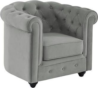 Vente-Unique Fauteuil Chesterfield - Velours Gris Clair