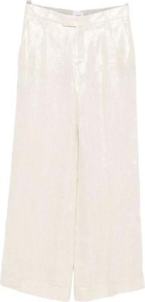 Brunello Cucinelli Femme, Pantalons, Blanc, Taille: 40 FR Pantalon Cropped Large Taille Haute