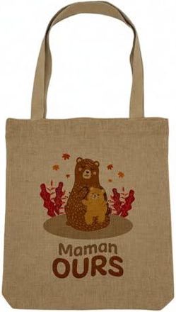 Fabulous Sac Shopping Tote Bag Aspect Lin - Maman Ours Dessin Illustration Ourson - Sac de Courses Toile Epaisse 360g Beige Naturel Cabas Port&eacute; Epaule Solide I