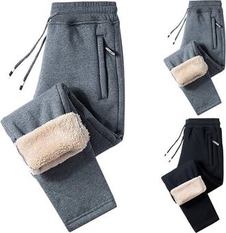 Generic Pantalon doubl&eacute; en fausse fourrure pour homme, pantalon dhiver pour homme, pantalon de surv&ecirc;tement doubl&eacute; en polaire super chaud avec poches zipp&eacute;es, 