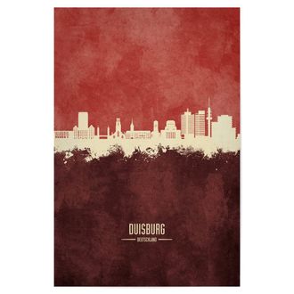 artboxONE Poster 90x60 cm St&auml;dte Duisburg Germany Skyline Dark Red - Bild Duisburg Cityscape Deutschland