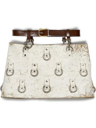 Prada minijupe en cuir à détail danneau - Blanc