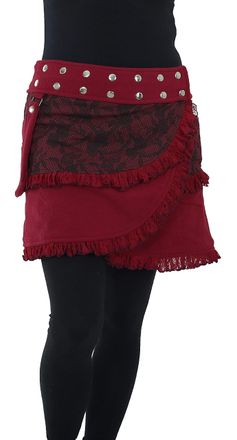 Purewonder Damen Wickelrock aus Fleece Winterrock Rock sk240 Rot Einheitsgr&ouml;&szlig;e Verstellbar