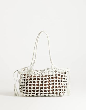 Topshop Shia - Sac port&eacute; &eacute;paule tress&eacute; taille moyenne - Blanc cass&eacute;-Neutral