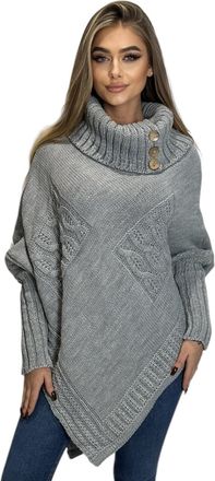 Mississhop Poncho Strick Sweatshirt Pullover Umhang &Uuml;berwurf 30-01 Grau