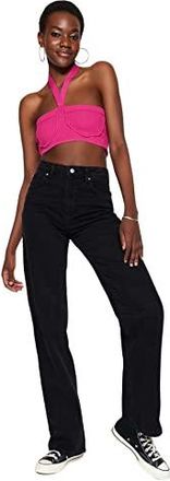 Trendyol Jean Taille Haute Jambe Large pour Femme Pantalons, Noir, 70