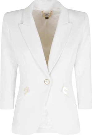 Elisabetta Franchi Femme, Vestes, Blanc, Taille: 36 FR Veste Cr&ecirc;pe Stretch Double &Eacute;paisseur