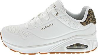 Skechers Femme Uno Jungle Nite Basket, White Durabuck/Leopard Printed Suede/Mesh Tri, 41 EU