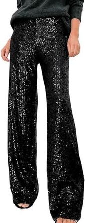 Generic Pantalon scintillant pour femme - Pantalon à paillettes décontracté - Pantalon de danse à paillettes confortable - Taille élastique - Taille haute - J