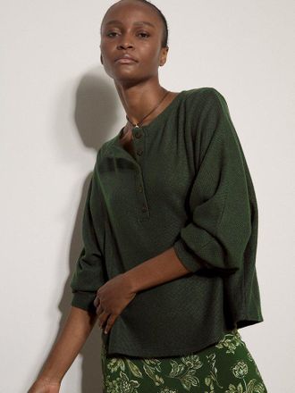 Apricot Strickpullover Waffelstrick Pullover mit Knopfleiste