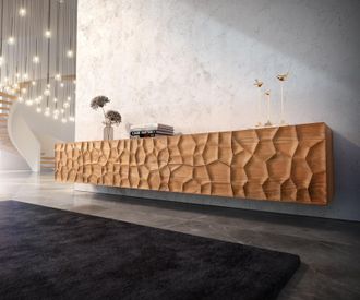 DELIFE Lowboard Solu 260 cm Akazie Natur 2 T&uuml;ren 6 Sch&uuml;be schwebend 3D-Front, Lowboards