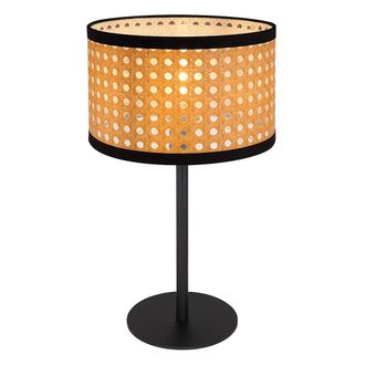 Globo Lighting Tischleuchte Tischlampe rund Bambus-Optik, Wohnzimmerleuchte Schreibtischlampe Nachttischleuchte Metall rund, E14 Fassung, H 40 cm