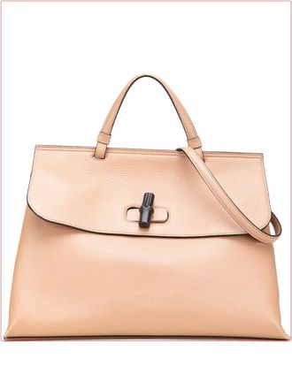 Gucci grand sac à main en cuir à loquet en bambou (2000-2015) - Marron