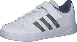 adidas Grand Lifestyle Court Elastic Lace and Top Strap Shoes Chaussures de Tennis, Cloud White/Green Oxide/Royal Blue, 32 EU