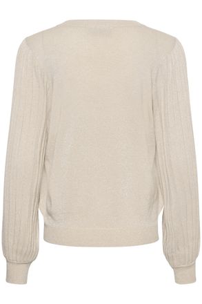 Kaffe Damen Womens Round Neck Glitter Long Sleeves Regular Fit Pleats Pullover, Sanddollar, Small