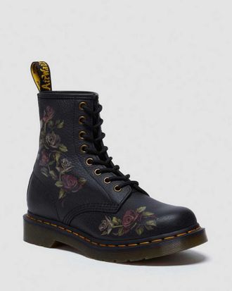 Dr. Martens 1460 Decayed Roses Leder Stiefel in Schwarz, Gr&ouml;&szlig;e: 36
