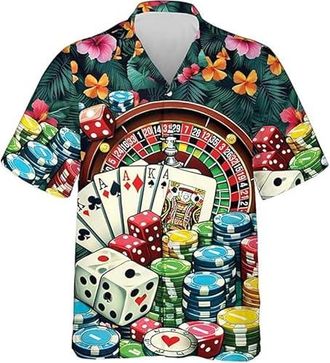 Keephen keephen Flamme D&eacute;s Poker Chemises Hawaiiennes pour Hommes Femmes Poker Impression 3D Chemises &agrave; Boutons &Eacute;t&eacute; Col &agrave; Revers Vacances Chemise