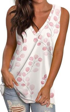 Generic Debardeur Femme Chic et &eacute;l&eacute;gant Chemisier sans Manche Col V Imprimer D&eacute;bardeur Top ete Haut Chic et Elegant Caraco Vetement Femme Tee Shirt sans Manch