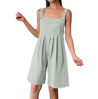 Generic Barboteuse d&eacute;t&eacute; d&eacute;contract&eacute;e pour femme - Salopette ample en lin - Tenue de plage, voyage, vacances, Vert, XL