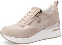 Queen Helena Chaussures de sport en v&eacute;ritable cuir avec talon compens&eacute; Baskets hautes pour femme d&eacute;contract&eacute;es QH9009, beige, 41 EU